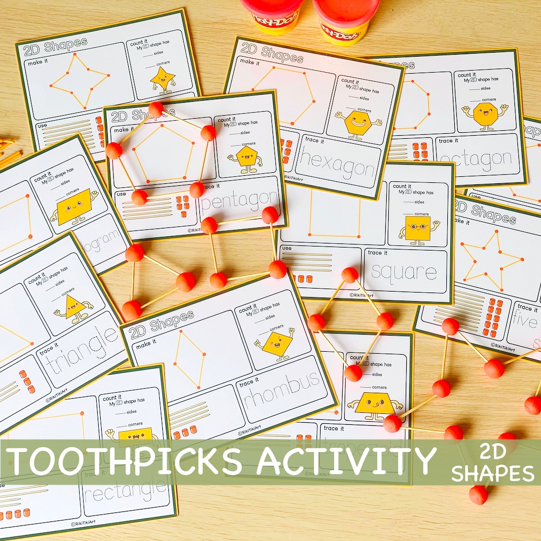 Toothpicks and Play Dough 2D Shapes Visual Cards Toddler Activity ...