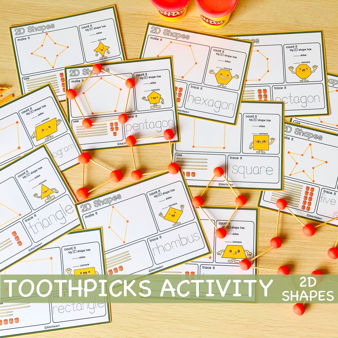 Toothpicks and Play Dough 2D Shapes Visual Cards Toddler - Etsy
