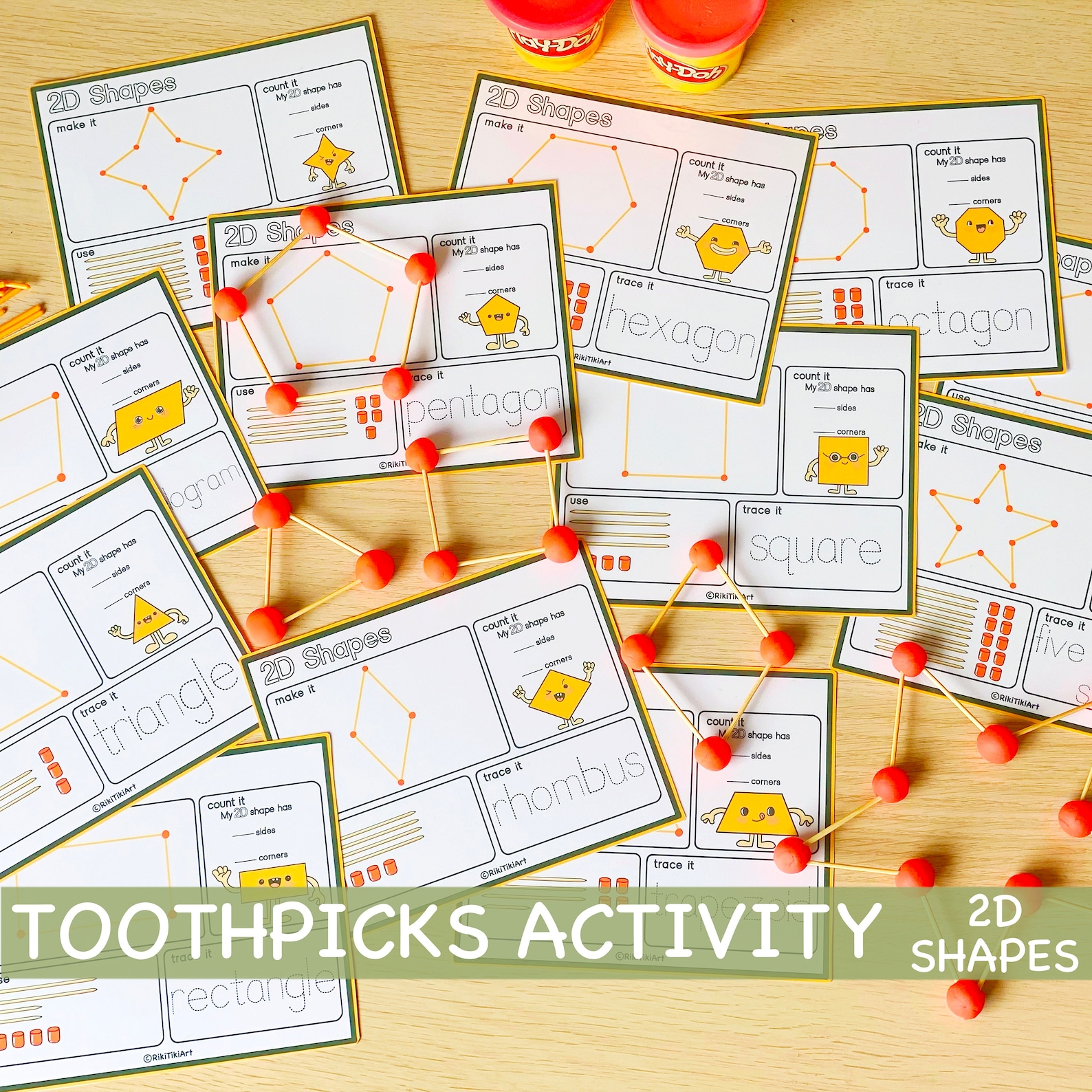 Toothpicks and Play Dough 2D Shapes Visual Cards Toddler - Etsy