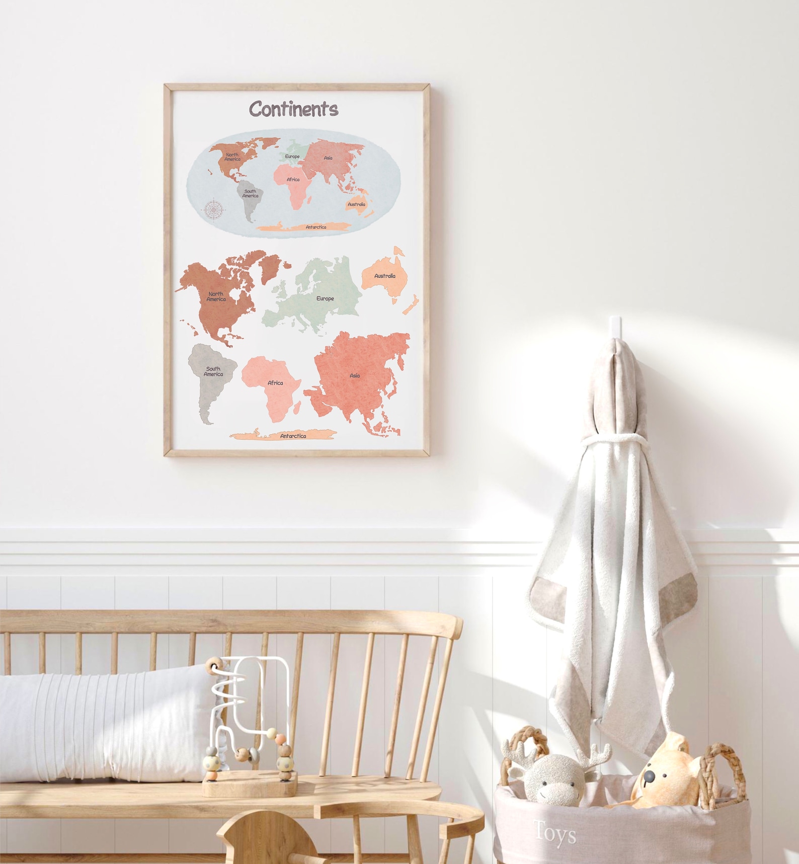 Kids World Map Printable Continents Educational Poster Pastel - Etsy