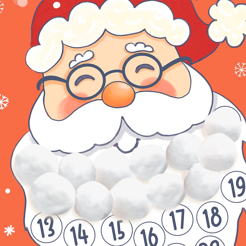 Printable Advent Calendar, Santa Beard Countdown Calendar, Days Till ...
