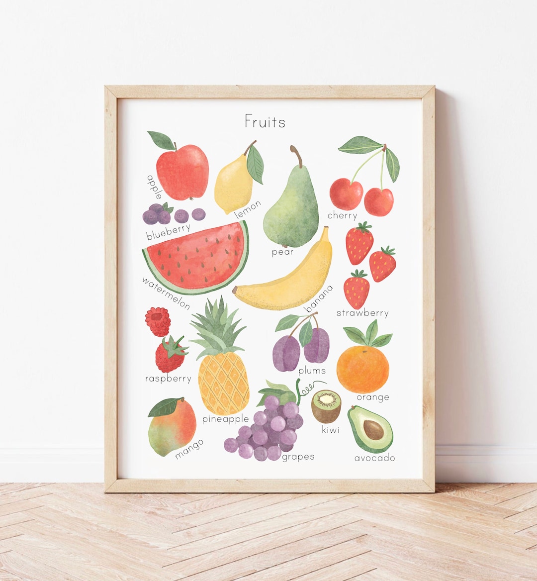 Fruits Poster Watercolor Educational Prints for Toddlers Printable ...