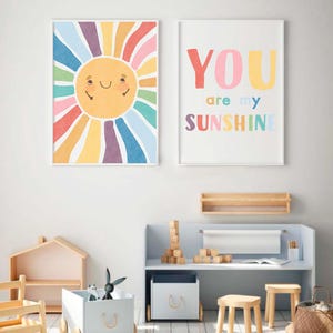 Playroom Sun Poster Watercolor Nursery Prints Rainbow Sun Wall Art ...