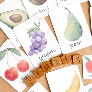 16 Watercolor Fruits Flashcards for Kids Printable Montessori Flash ...