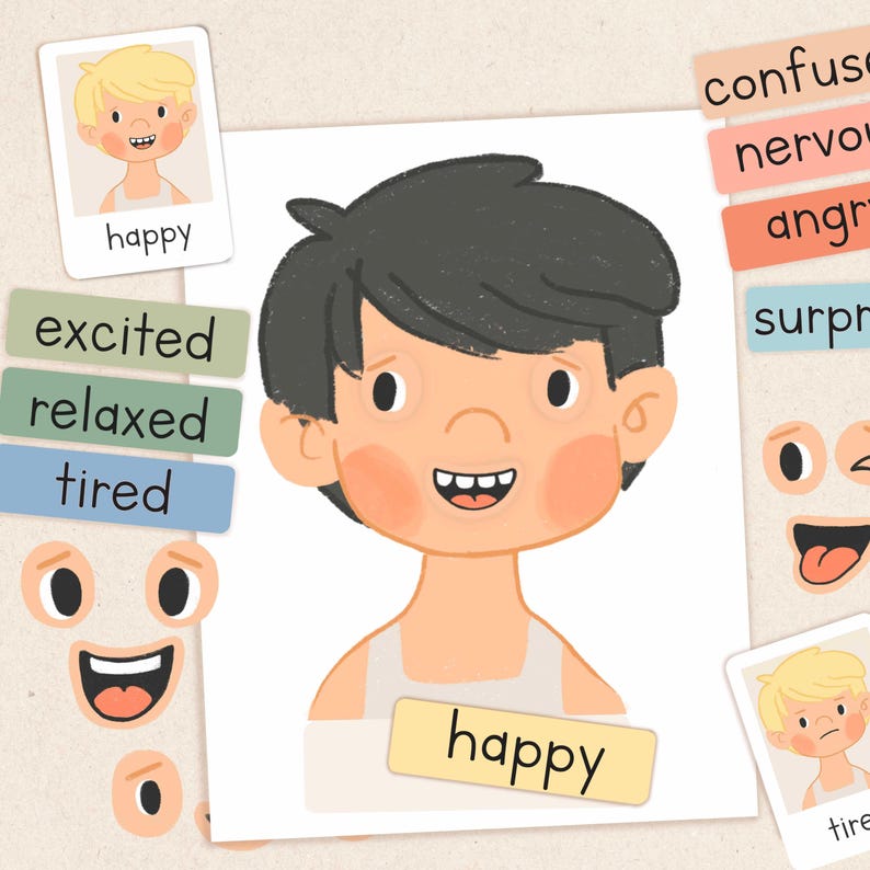 Editable Feelings Chart Emotions Activity for Kids Boys Version ...