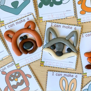 Forest Animals Play Doh Mats Visual Cards, Printable Play Dough Toddler ...