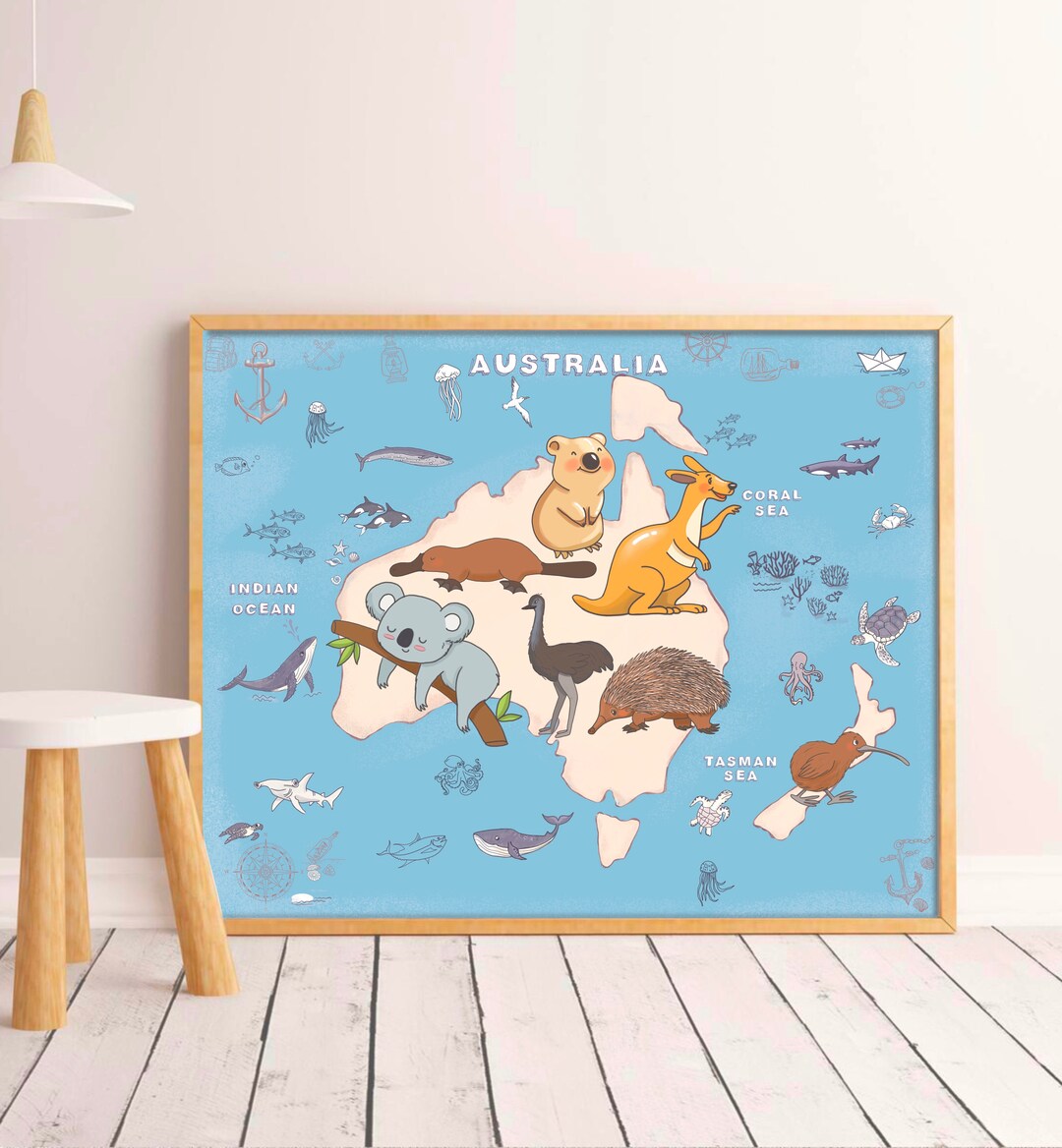 Australia Map Print Playroom Wall Decor Australian Continent Map for ...