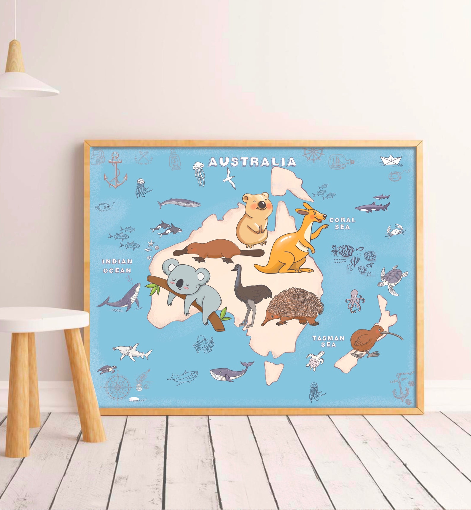 Australia Map Print Playroom Wall Decor Australian Continent Map for ...