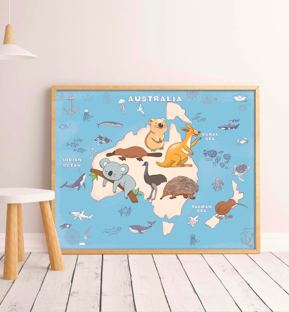 Australia Map Print Playroom Wall Decor Australian Continent | Etsy
