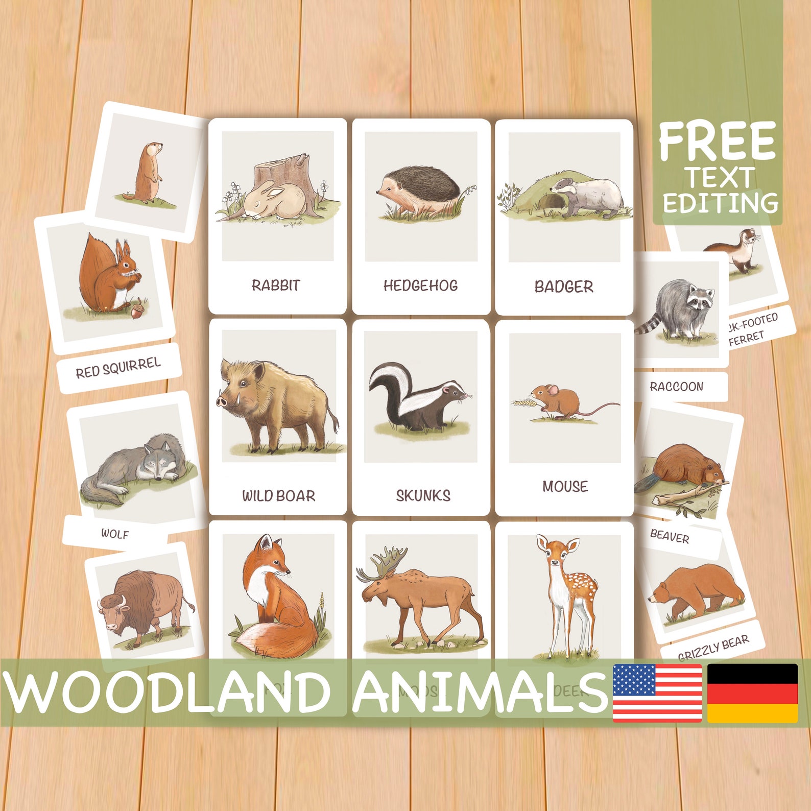 Woodland Animals Flash Cards Printable Montessori Materials | Etsy