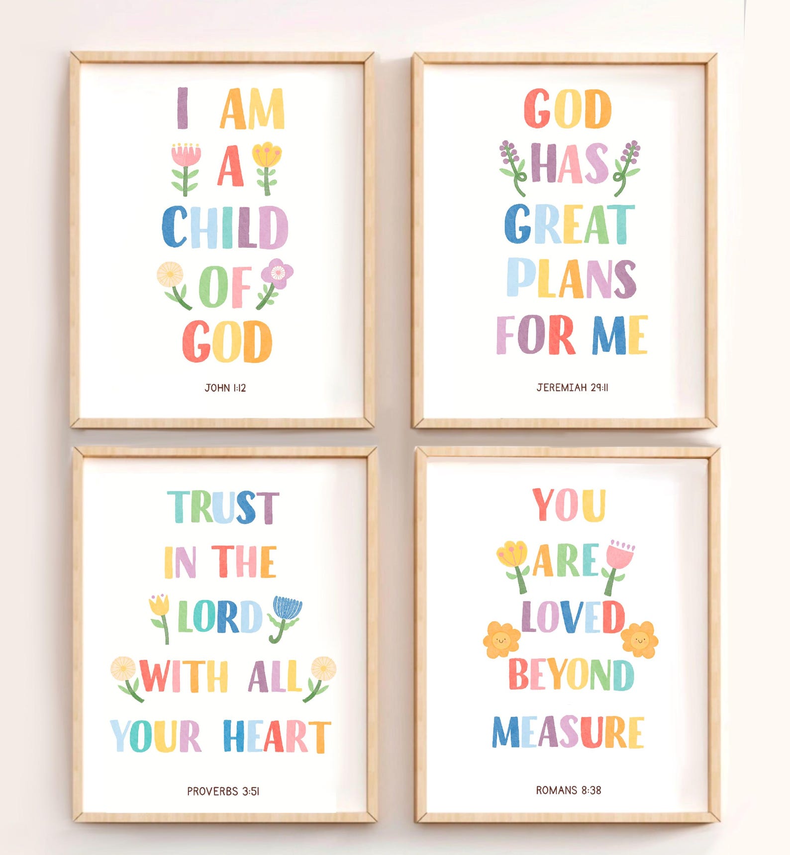 Bible Verse Wall Art Set of 8 Bible Posters Kids Bible Study Sunday ...