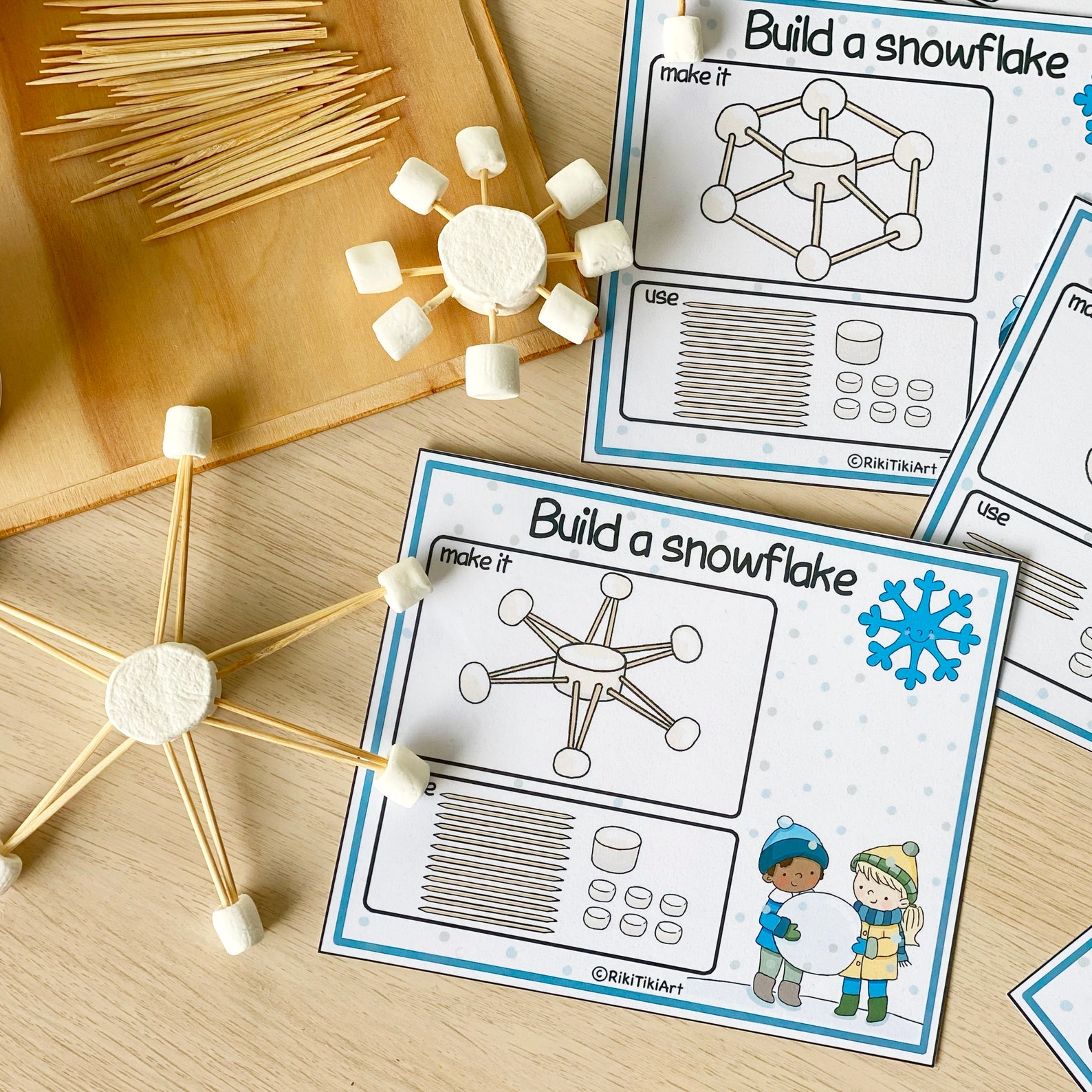 Marshmallows and Toothpicks Snowflakes Mats Printable Game for Toddler ...