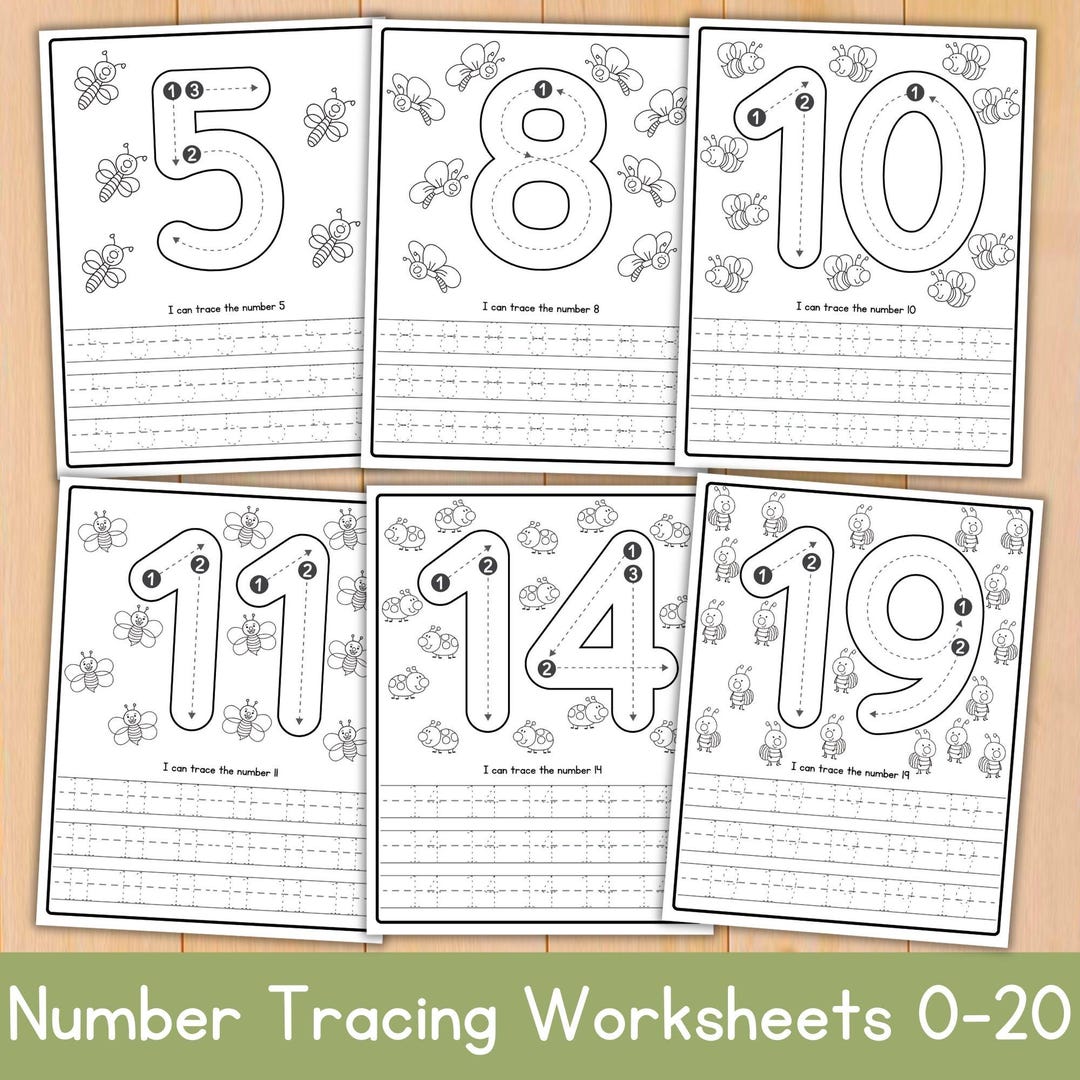 Number Tracing Worksheets 0-20: Preschool Handwriting Practice (PDF) - Etsy