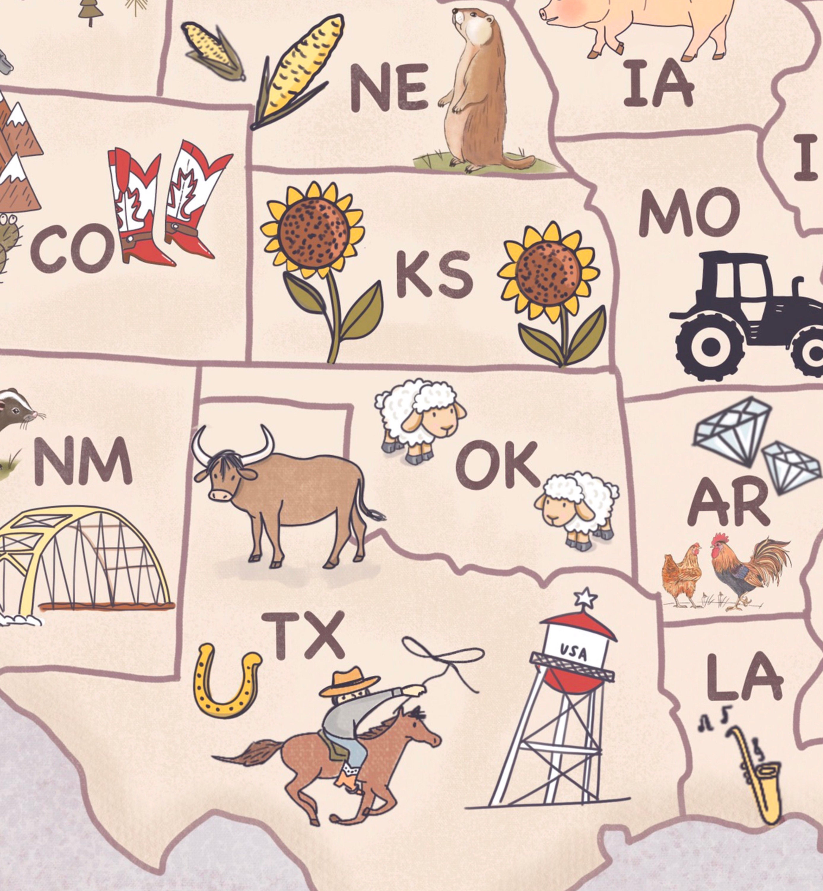 US map poster Homeschool educational poster Montessori | Etsy