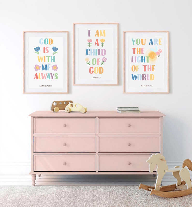 Bible Verse Wall Art Set of 8 Bible Posters Kids Bible Study Sunday ...