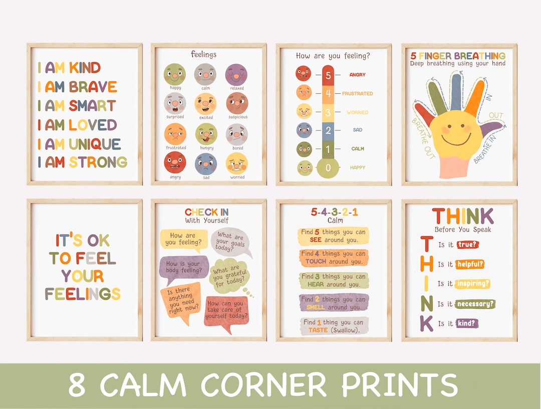 8 Calm Down Corner Posters Rainbow Classroom Psychology Prints Growth ...