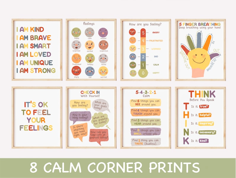 8 Calm Down Corner Posters Rainbow Classroom Psychology Prints Growth ...
