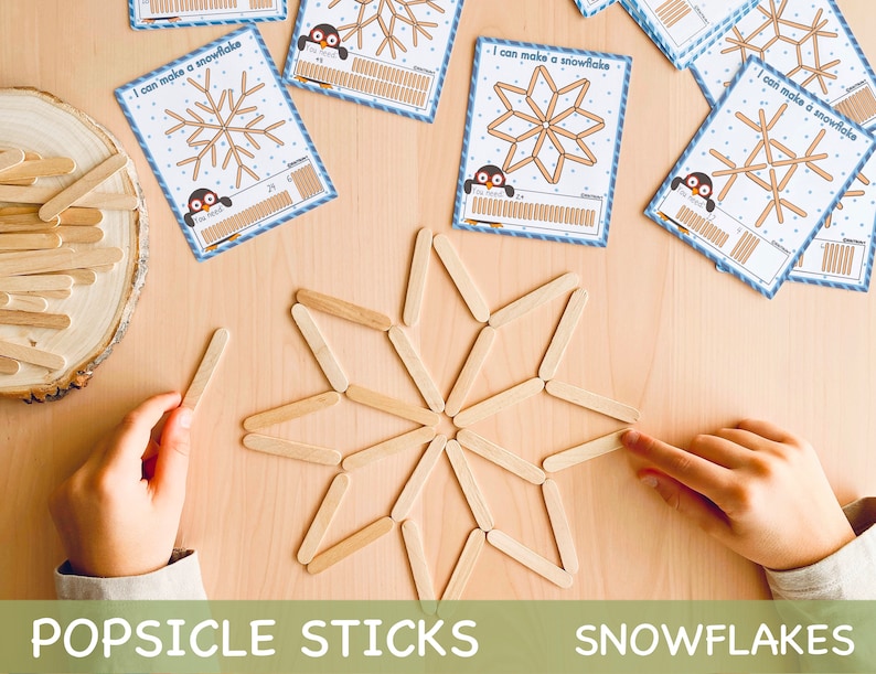 Snowflake Popsicle Sticks Activity Winter Fine Motor Skills Game ...