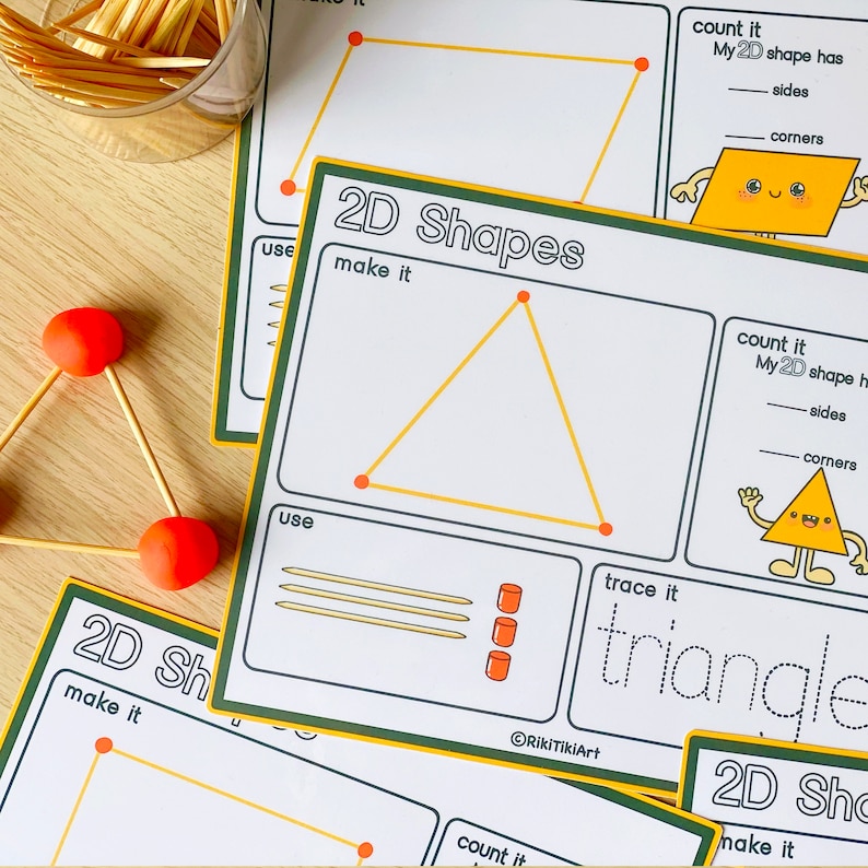 Toothpicks and Play Dough 2D Shapes Visual Cards Toddler - Etsy