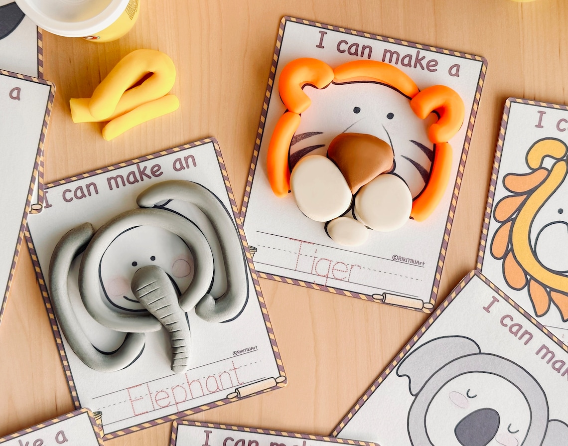 Animaux du zoo Tapis de pâte à modeler Motricité fine Cartes visuelles ...