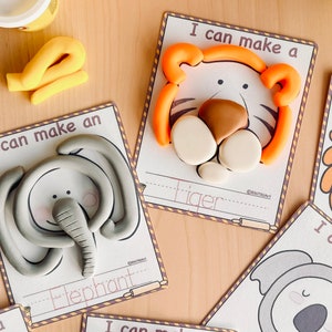 Zoo Animals Play Dough Mats Fine Motor Skills Visual Cards Montessori ...