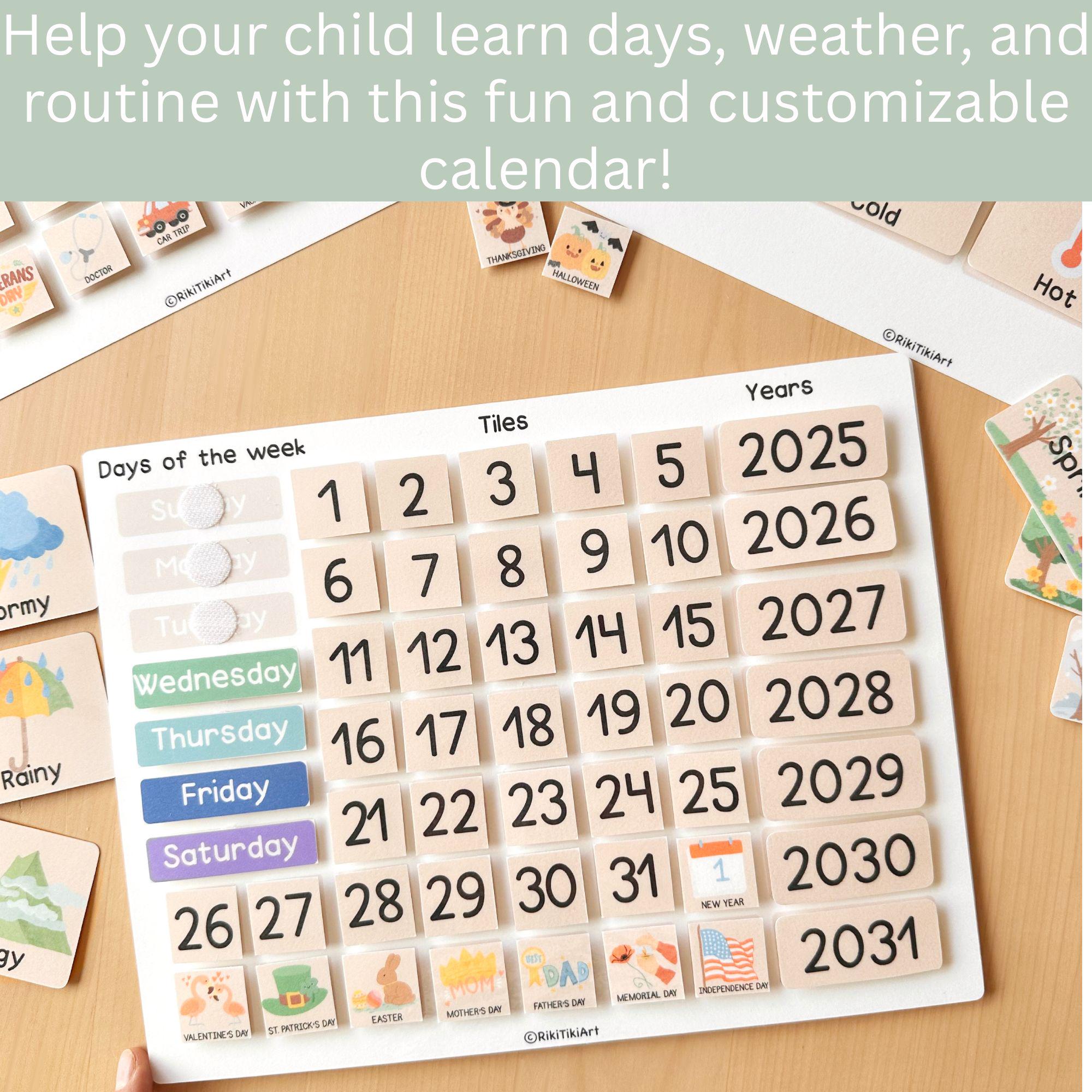 Kids Printable Calendar – Editable Perpetual Girls Calendar, Preschool ...