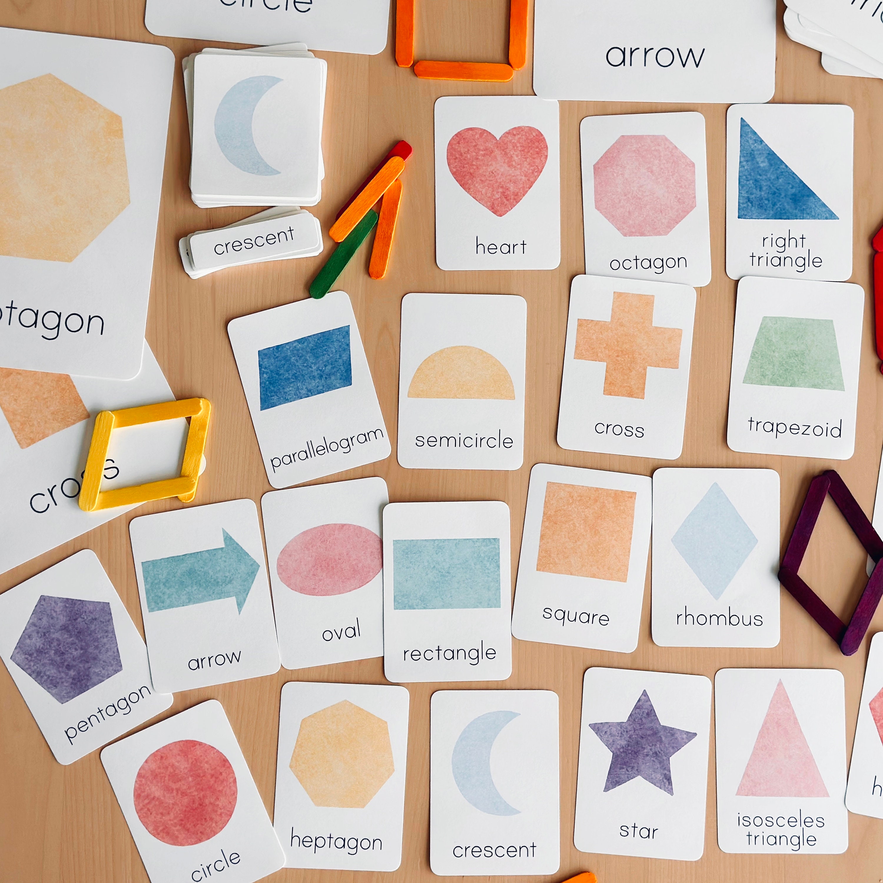 Buy Shapes Flash Cards Printable 2D Geometric Shapes Nomenclature Cards ...