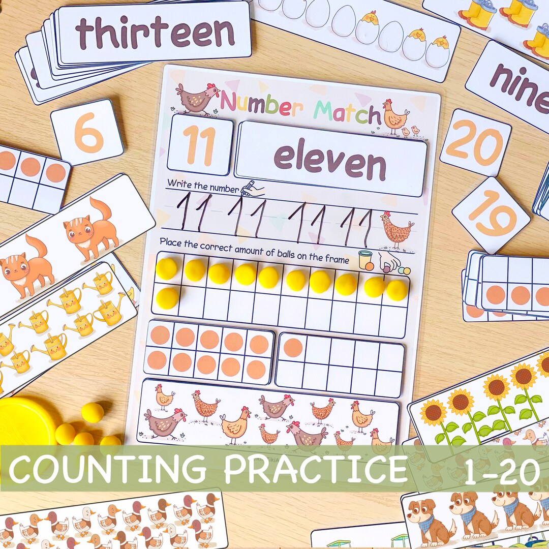Number Matching Activity 1 to 20 Montessori Counting Practice Preschool ...