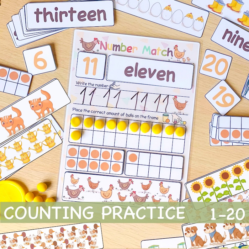 Number Matching Activity 1 to 20 Montessori Counting Practice - Etsy