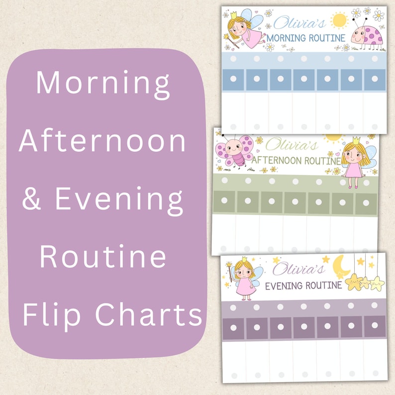 Editable Routine Flip Chart for Girls Fairy Daily Chore Chart, Morning ...