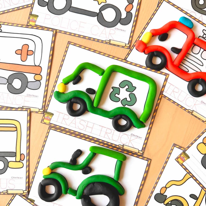 City Service Vehicles Play Dough Mats, Community Vehicles Playdough ...