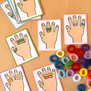 Hair Tie Finger Activity Cards: Color Matching Montessori Printable ...