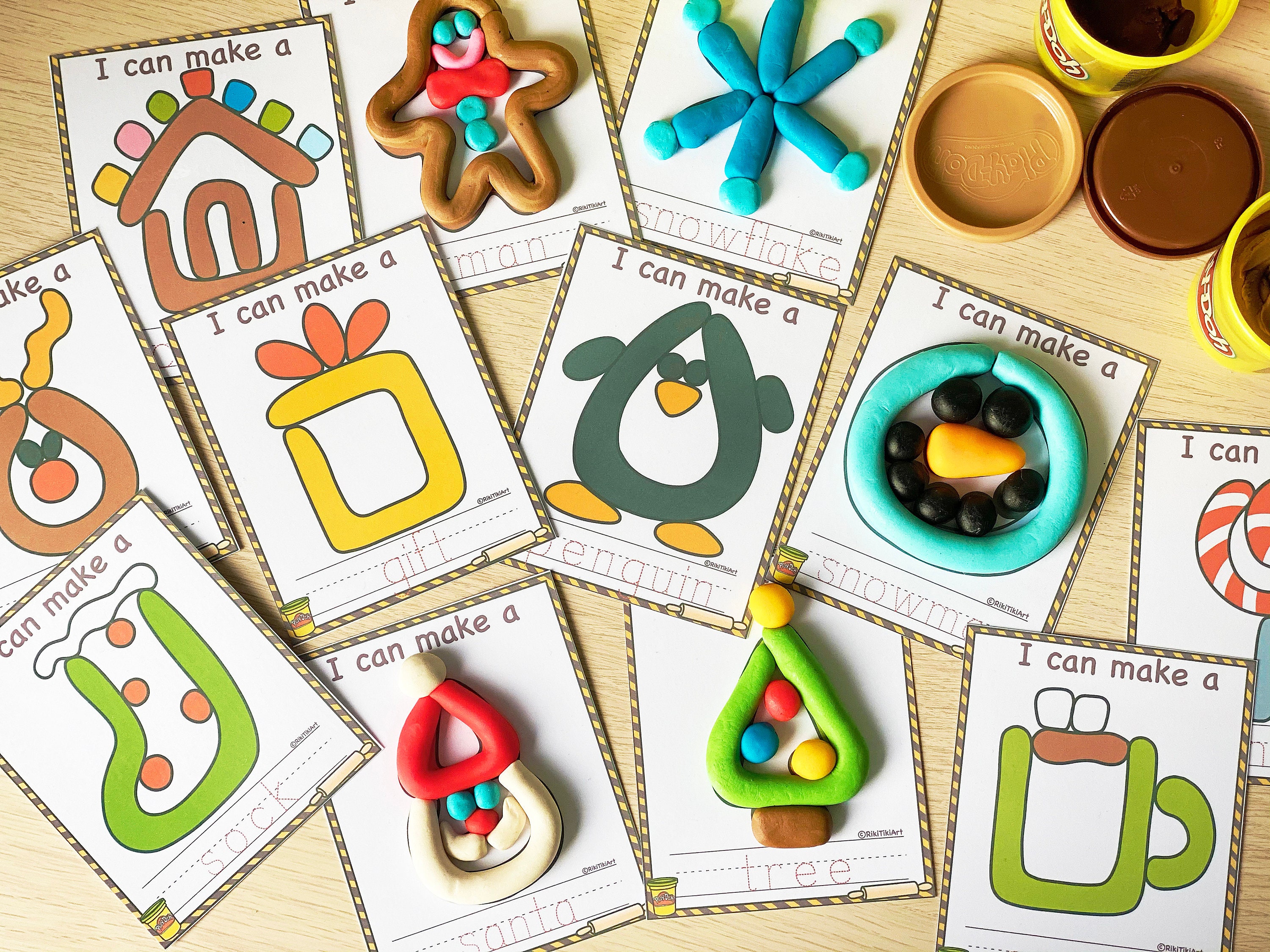 Christmas Play Dough Mats Visual Cards, Printable Play Doh Toddler ...