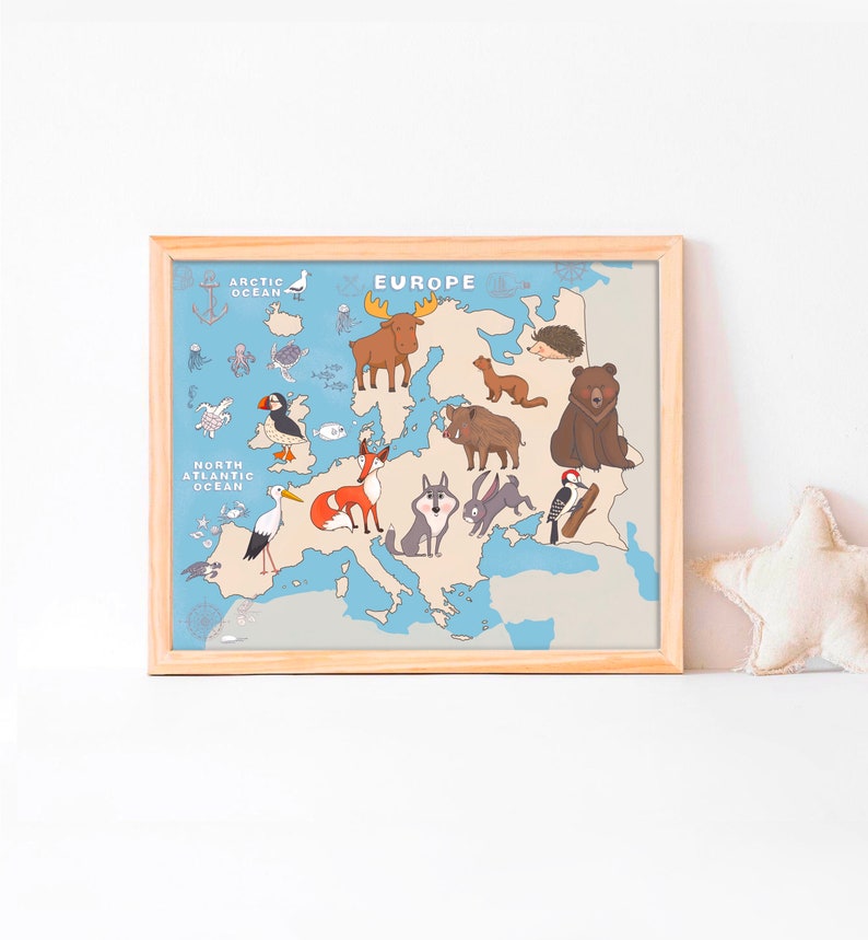 Europe Map for Kids Playroom Educational Posters Montessori | Etsy