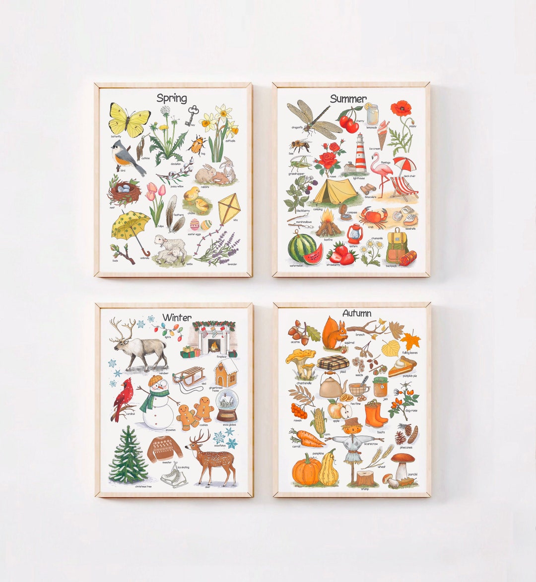 Four Seasons Printable Wall Art Downloadable Prints Watercolor Nursery ...