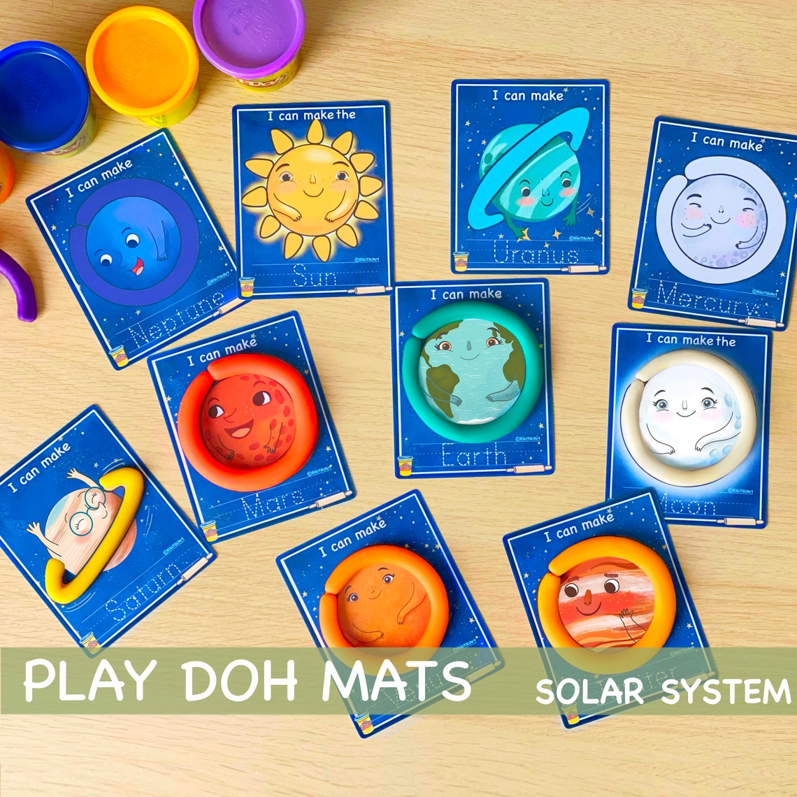 Solar System Play Dough Mats Astronomy Play Doh Activity Mats | Etsy