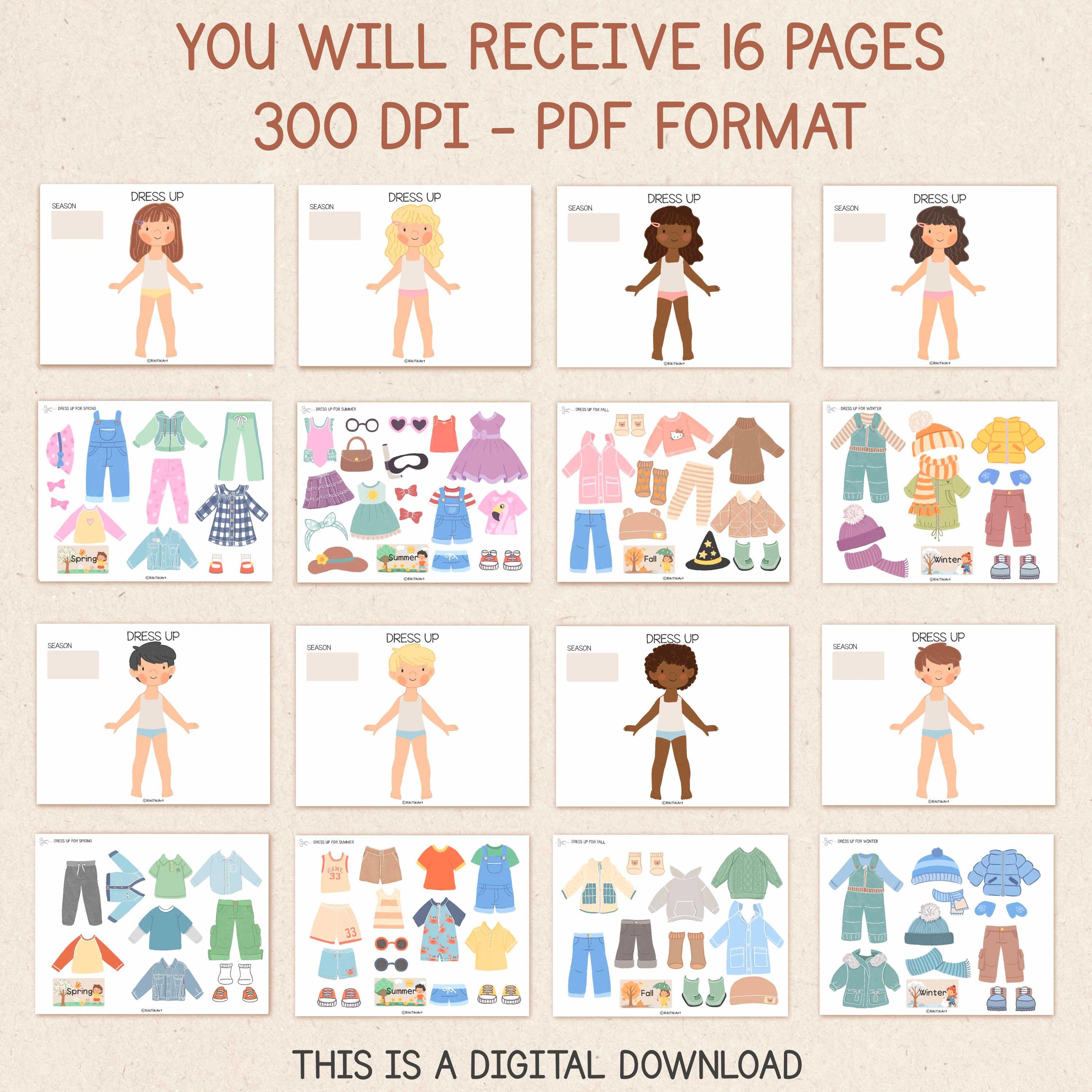 Four Seasons Paper Doll Dress up Printable | Boys & Girls Paper Dolls ...