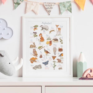 Woodland Alphabet Poster Woodland Animals Nursery Wall Art Montessori ...