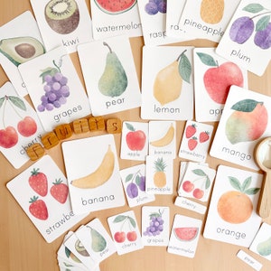 16 Watercolor Fruits Flashcards for Kids Printable Montessori Flash ...