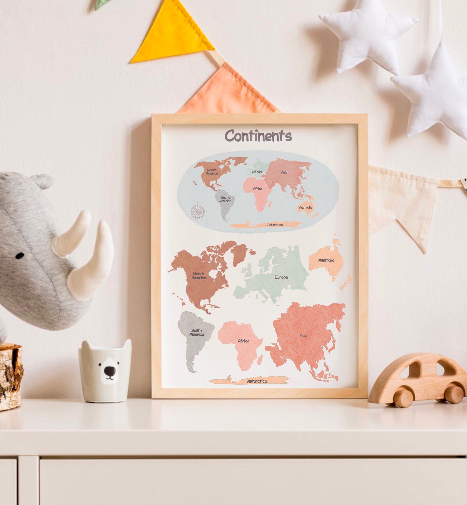 Kids World Map Printable Continents Educational Poster Pastel - Etsy