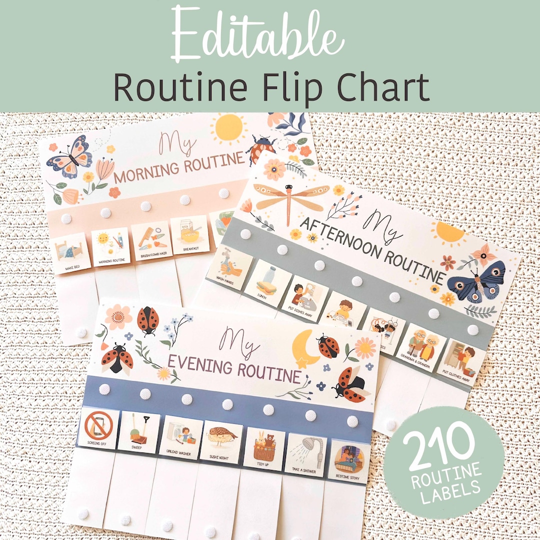 Kids Routine Chart, Editable Toddler Flip Chart 210 Routine Labels ...
