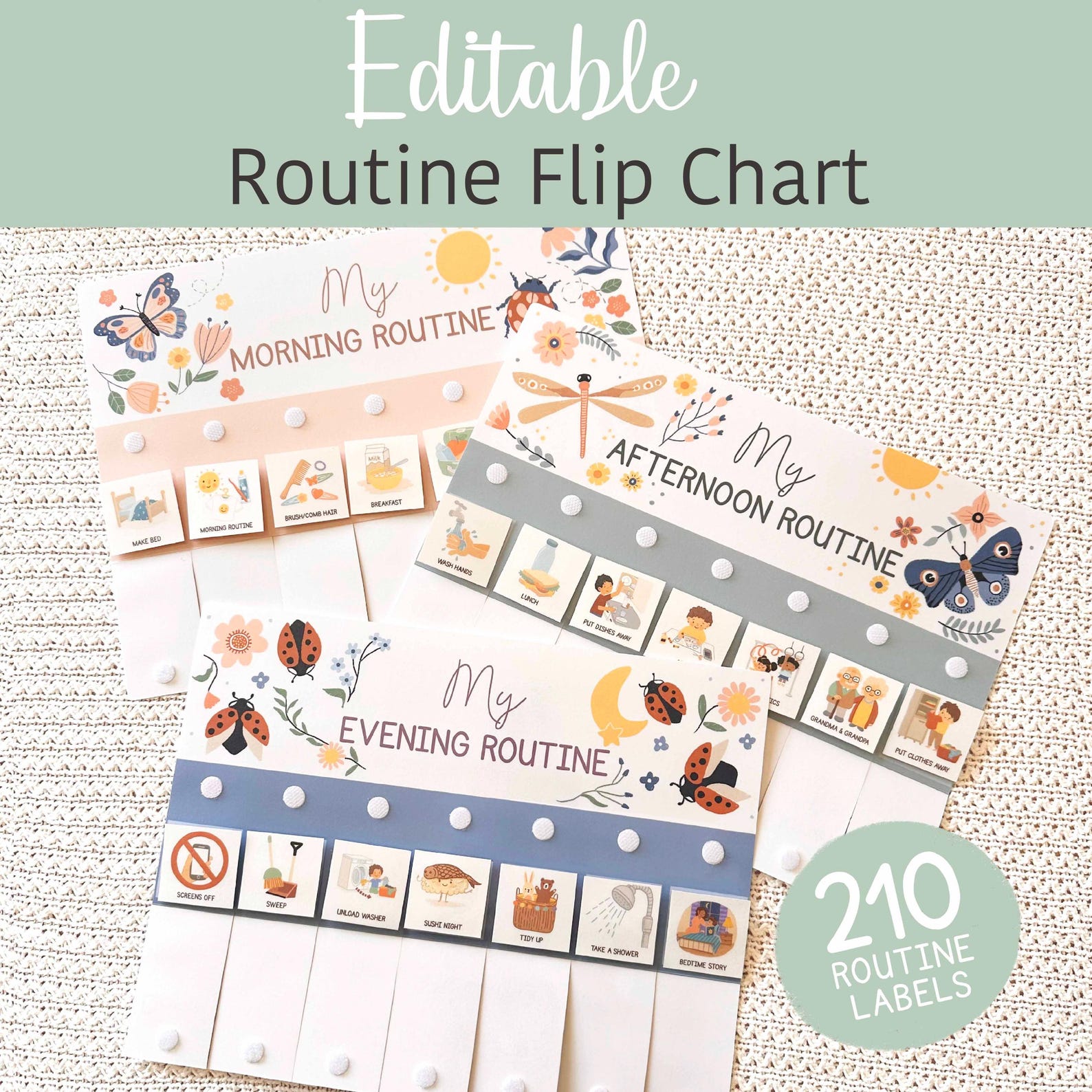 Kids Routine Chart, Editable Toddler Flip Chart 210 Routine Labels ...