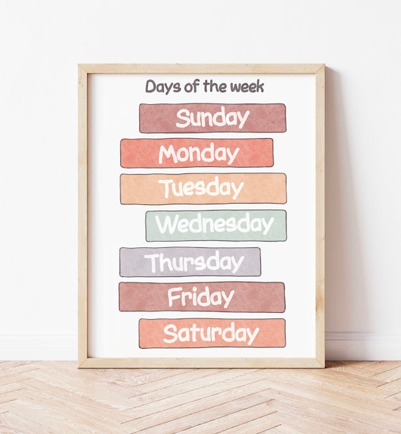 Days of the Week Poster Preschool Educational Posters for - Etsy