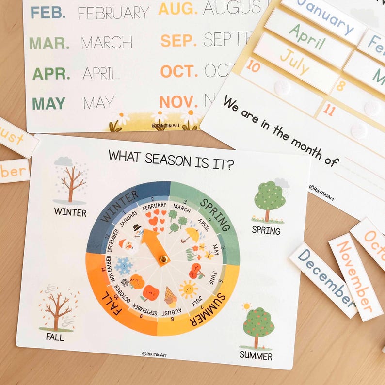 Months of the Year Printable Seasons Wheel, Circular Display Chart ...