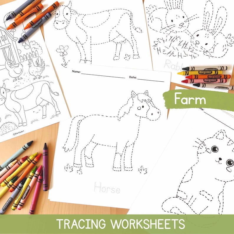 Preschool Tracing Worksheets Farm Tracing and Coloring Worksheets Line ...