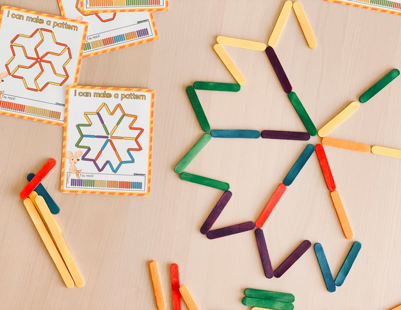 Popsicle Stick Activity Pattern Cards Fine Motor Skills Montessori ...