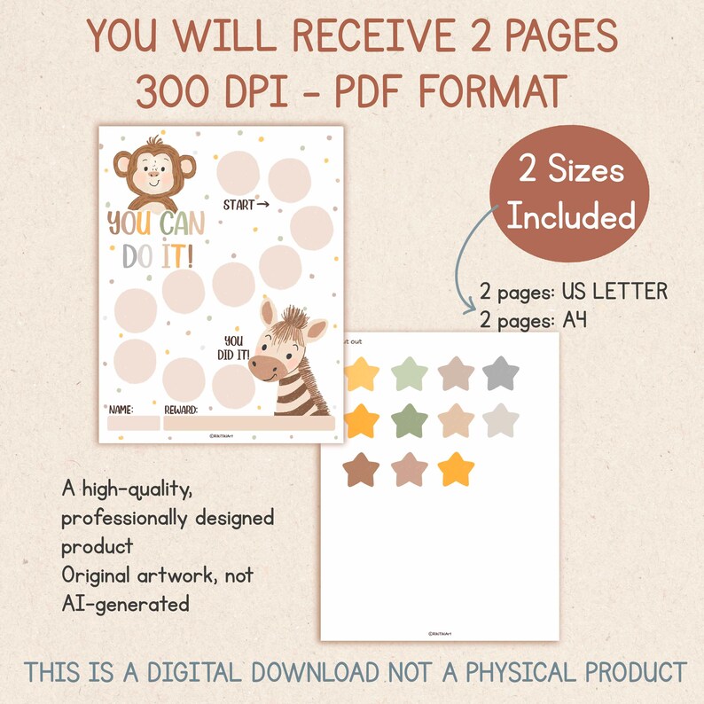 Safari Animals Behavior Chart: Kids Reward Chore Chart (printable ...