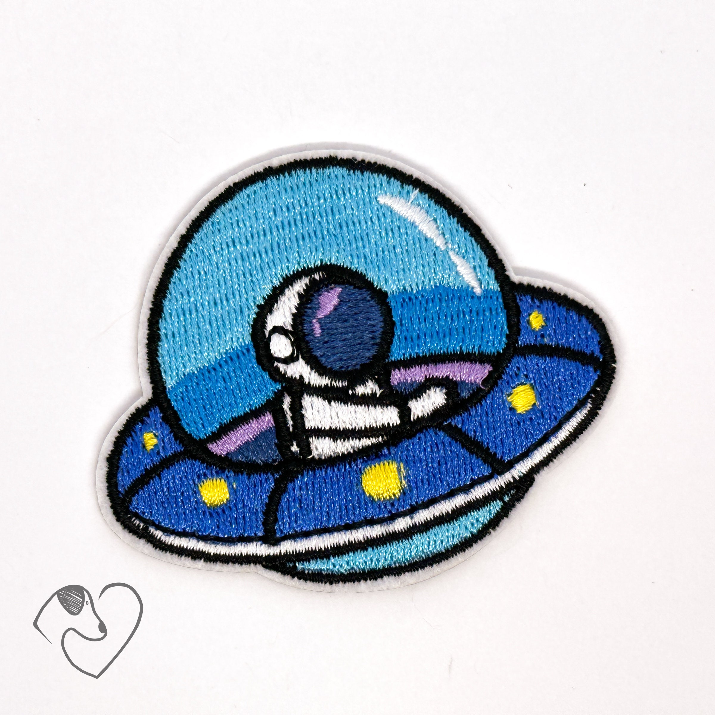 Astronaut in a UFO Type Spaceship Embroidered Patch Adhesive Back Patch Sew on Outer Space ...