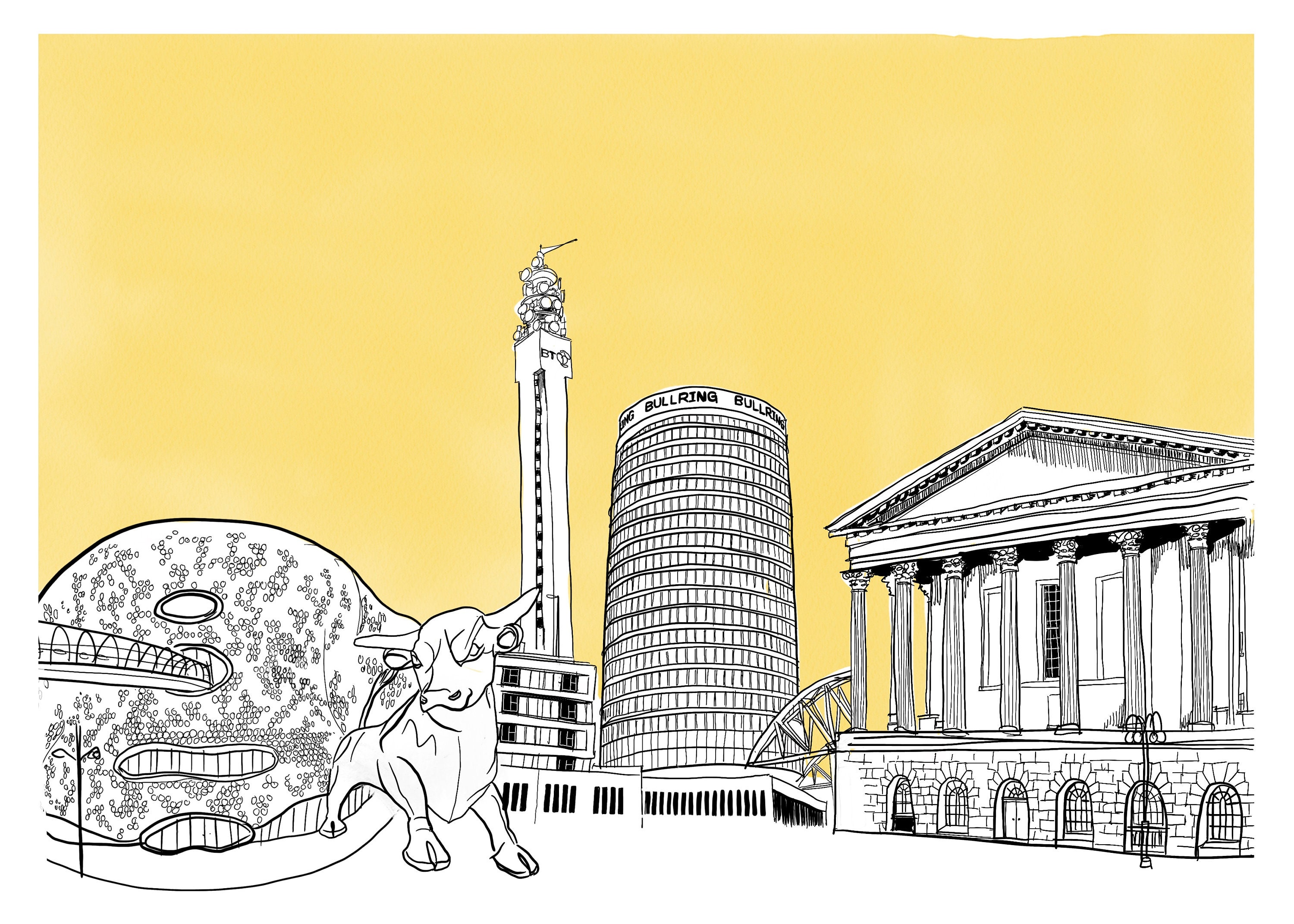 Birmingham in Colour City Illustration The Bullring in Pen | Etsy