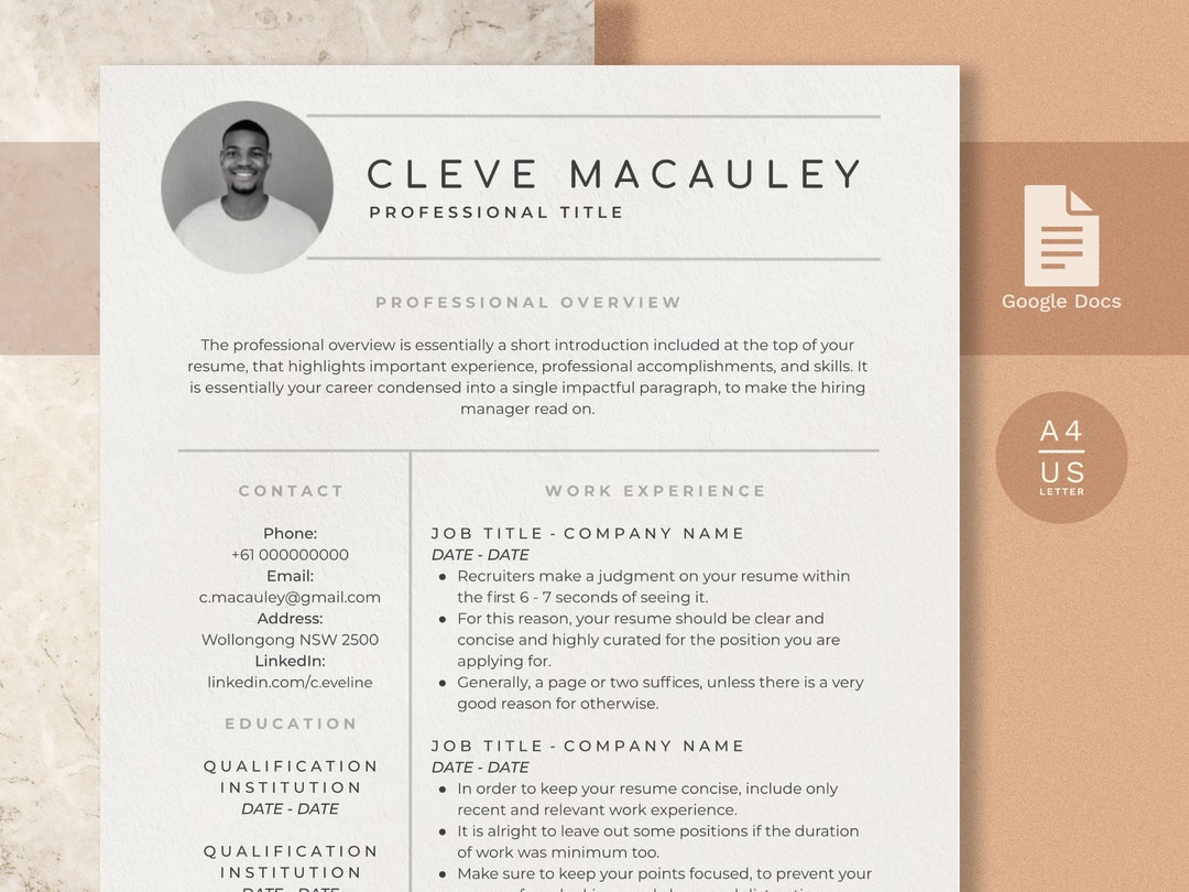 DIY Minimal Professional Clean CV Resume Template for Google - Etsy